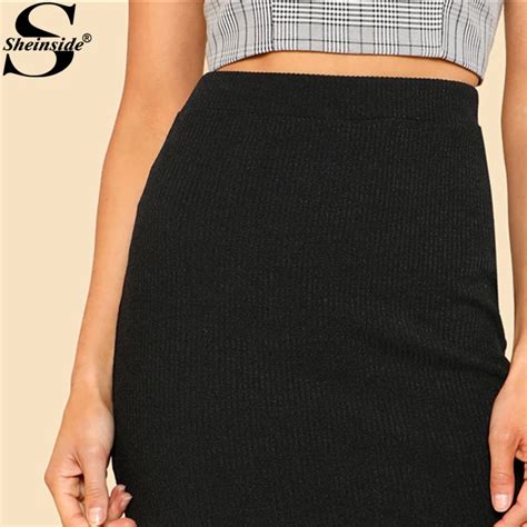 Sheinside, Женская юбка-карандаш с эластичной талией, черная, средняя ...