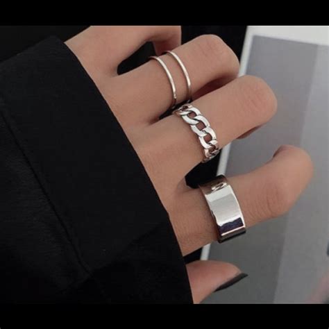Набор из парных колец бижутерия набор колец серебристые 3 шт Fashion ...