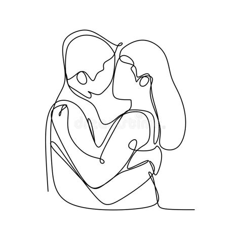 Couple in Love Continuous Line Drawing Vector with Lovers Kissing ...
