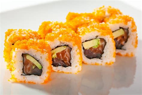 Roll with Masago stock photo. Image of orange, lemon - 75451222