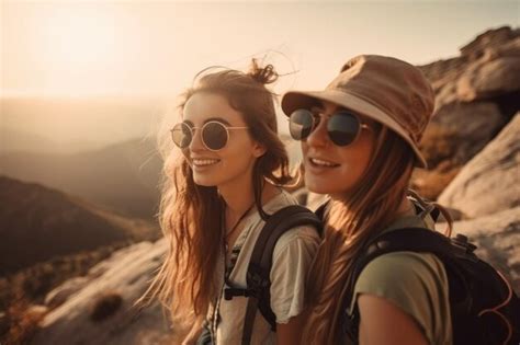 Premium AI Image | Two friends enjoying adventure travel exploring the ...