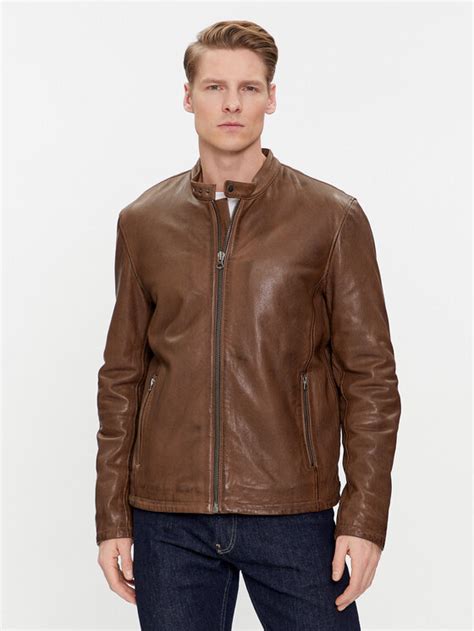 Pepe Jeans Kurtka skórzana Vonn PM402878 Brązowy Regular Fit | Modivo.pl