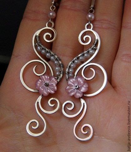 Серебряные серьги НЕЖНОСТЬ с перламутром и жемчугом | Wire work jewelry ...