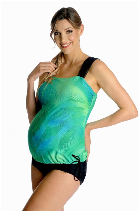 Mesh Sleeve Bandeau Maternity Tankini Top - Island Splash | Maternity ...