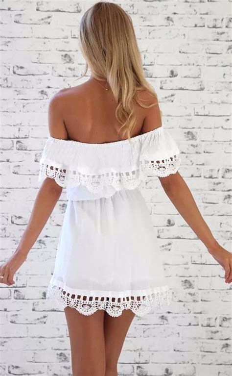 Пляжное платье белое с открытыми плечами | Lace Secret