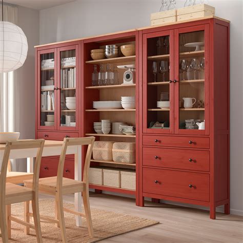 HEMNES derinys su durelėmis, stalčiais raudonas beicas/šviesiai rudai ...