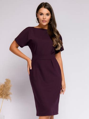 Платье-футляр бордовое длины миди с рукавами летучая мышь. 1001 dress