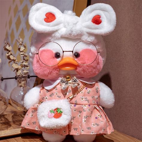 Мягкая игрушка уточка Сafe-mimi duck с белой меховой повязкой на голове ...