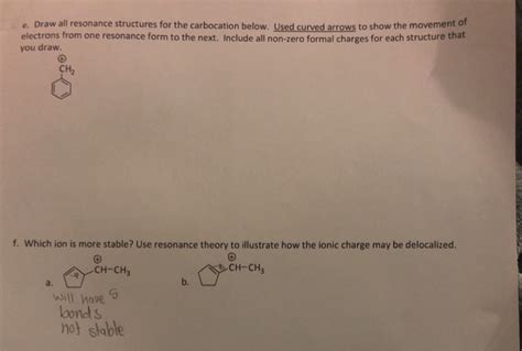 Solved e. Draw all resonance structures for the carbocation | Chegg.com