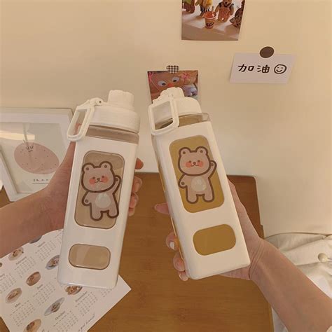 Бутылка для воды Kawaii Bear для девочек, милая пластиковая бутылочка ...