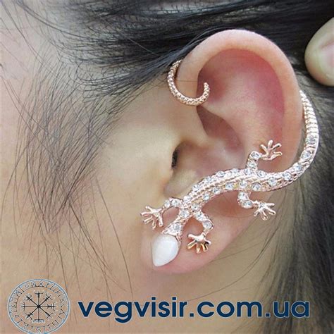 Элегантный Кафф Клипс на Ухо Ящерица Кристаллы Серьга Earcuff Клип Каф ...
