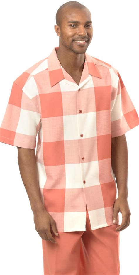 Montique Men's Leisure Suit #641 Color Coral Mens Dress Outfits, Men ...