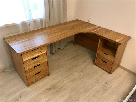 Угловой рабочий стол из массива дуба (проект г. Москва) на заказ в ...