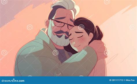 иллюстрация отца обнимает свою дочь в теплых и сердечных объятиях в ...