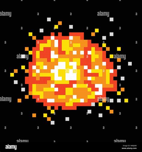 Vector 8 bit pixel art explosion background. Bright fire dissipation on ...