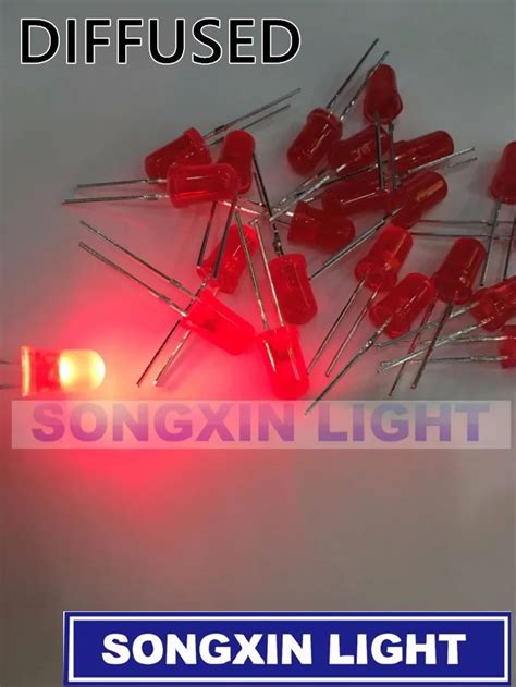 1000 sztuk/partia 5MM czerwona dioda LED okrągły rozproszone czerwony ...