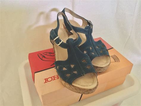 NEUWERTIG UNICHEL KEILSANDALE ABSATZ SANDALE WILDLEDER BLAU LEDER 39 | eBay