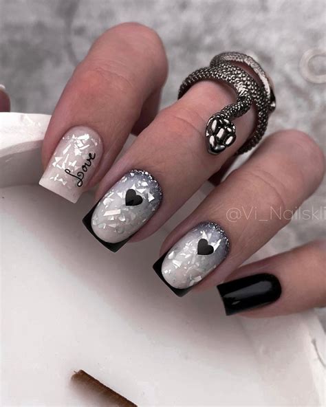 Чёрный френч , молочная база , база с блестками | Gel nails, Nails ...