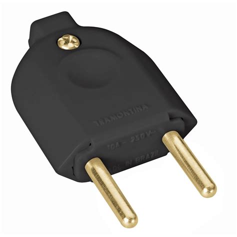 Male plug 2P 10A 250V~ black color | Tramontina