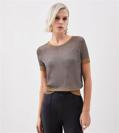 Buy Karen Millen The Founder Premium Metallic Sparkle Knit Top In ...