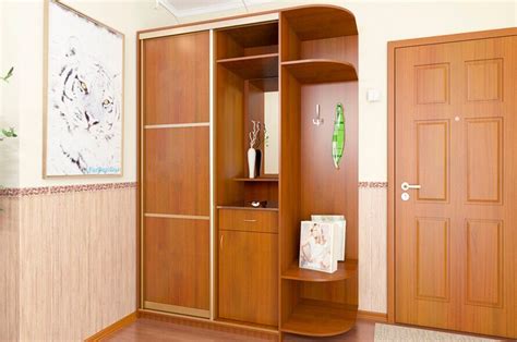 Коричневый шкаф в прихожую №304 с зеркалом и полками на заказ в Москве ...