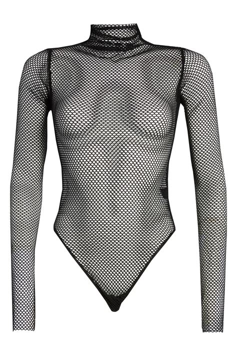 GOOD AMERICAN Synthetic Mock Neck Fishnet Bodysuit (regular & Plus Size ...