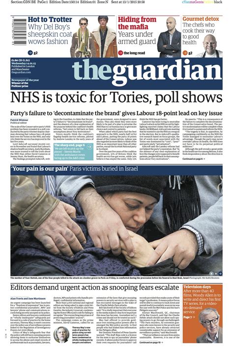 The Guardian on Twitter: "Guardian front page, Wednesday 14 January ...