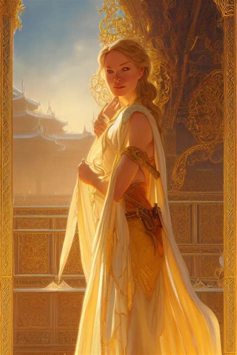 painting of eowyn in front of the golden palace, | Stable Diffusion