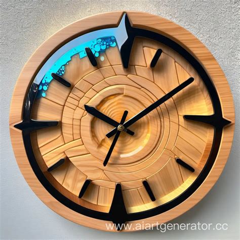 Futuristic Wooden and Epoxy Resin Wall Clock with LED Time Display | AI ...