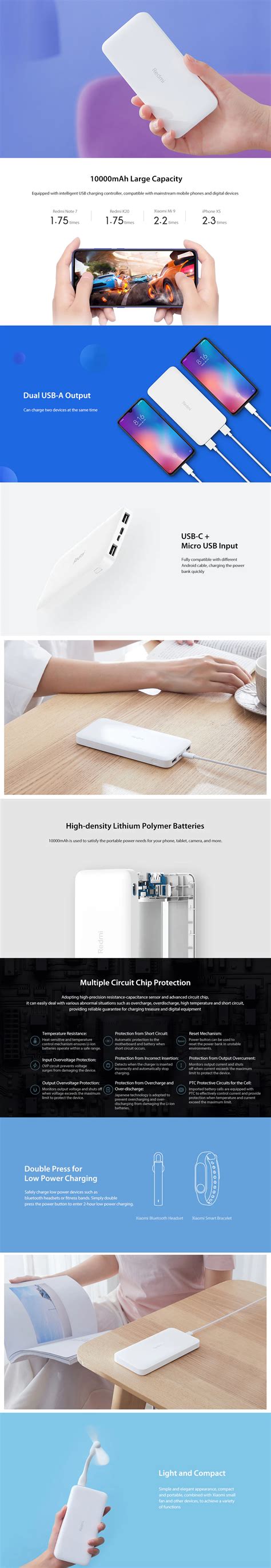 Xiaomi Redmi 10000mAh Power Bank (PB100LZM) - White - Penguin.com.bd