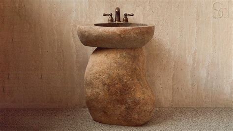 Раковина на ножке пьедестале Piedra M328 из речного камня Beige ...