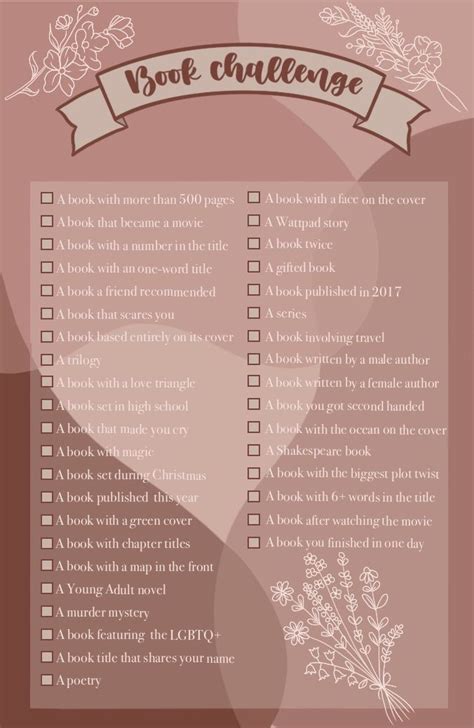Book Challenge Checklist with Flowers