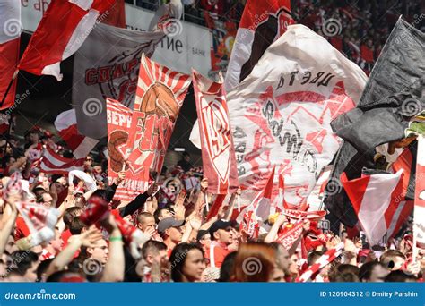 Fans of Spartak Moscow Cheer on Their Team during a Friendly Game ...