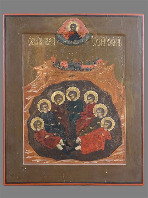 Икона «Семь Отроков Эфесских», дерево, левкас, темпера, XIX век, 26,6 × ...
