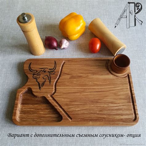 Доска из дерева Бык сервировочная для подачи стейка и гриля с соуснико ...