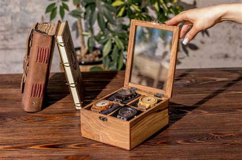 Деревянная Шкатулка для Часов со Стеклянной Крышкой Без Гравировки, 10 ...