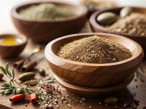 Mixed Spice Zaatar Zatar in Wooden Bowl and Spoons | Premium AI ...