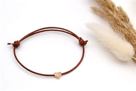 Lederarmband 1,5mm braun Herz
