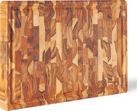 Erreke Wooden Chopping Board, 44 cm Long Natural End Grain Teak Wood, 3 ...