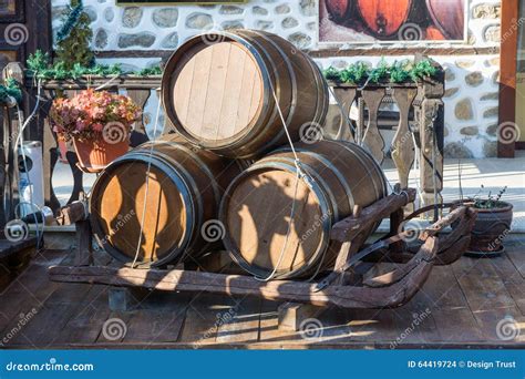 Wine Barrels in the Street in the Town of Melnik Bulgaria Editorial ...
