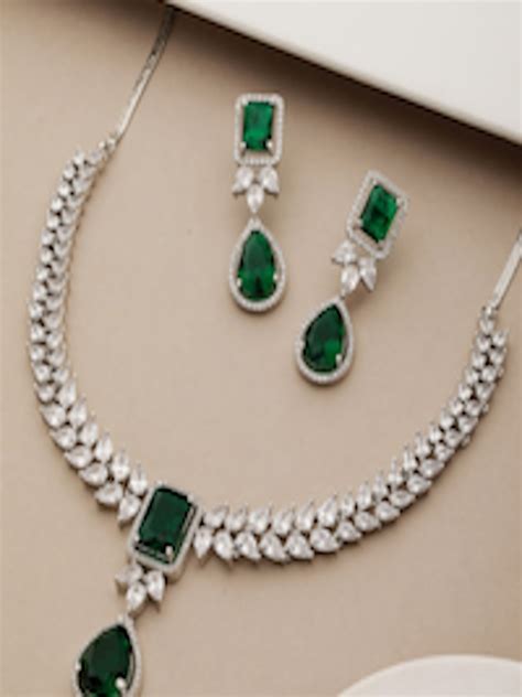 Buy Saraf RS Jewellery Silver Plated CZ Studded Jewellery Set ...