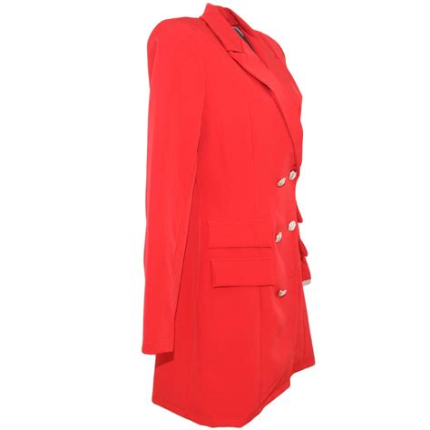 Vestito blazer giacca doppio petto rossa a manica lunga con bottone oro ...