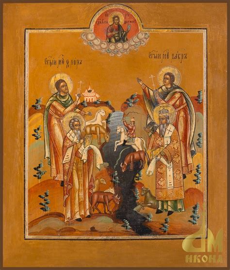 Старинная православная икона Мученики Флор и Лавр - купить оптом