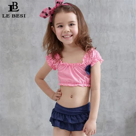 2017 Two Pieces Swimsuit Child Bikini Infantil Swimwear Checkered ...