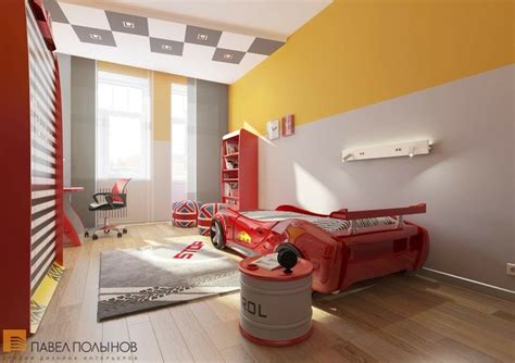 Детская с кроватью в виде гоночной машинки | Kid room decor, Kids room ...