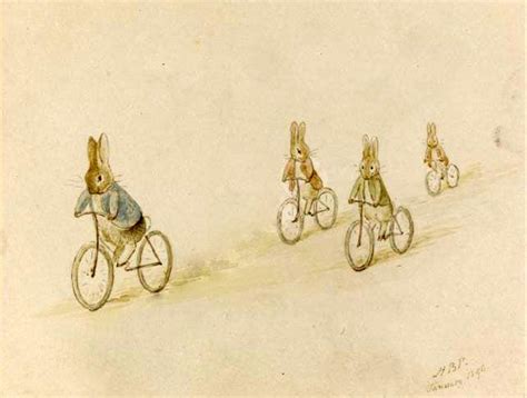 Peter Rabbit, Benjamin Bunny and friends on bicycles. I have never seen ...