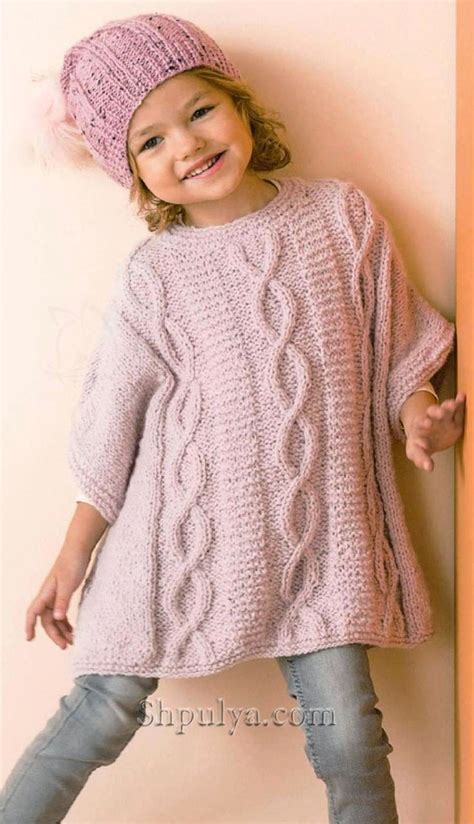 Платье-пончо спицами для девочки | Knit baby dress, Girls knitted dress ...
