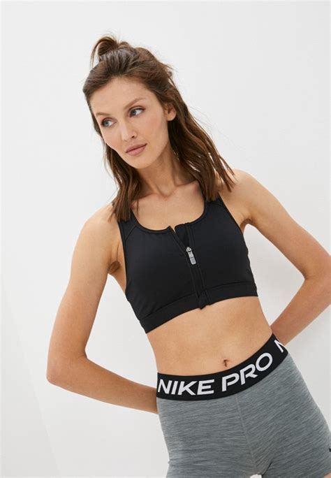 Топ спортивный Nike W NK DF SWSH ZIP FRONT BRA, цвет: черный ...