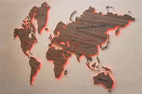 Карты Мира из дерева с подсветкой серии Элит | Wooden Print