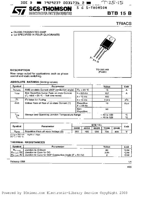 BTB15-700B_1830494.PDF Datasheet Download --- IC-ON-LINE